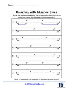 Round Using Number Lines Worksheets | Visual Rounding - 15 Worksheets.com