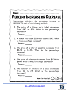 Percent Increase or Decrease Worksheets - 15 Worksheets.com
