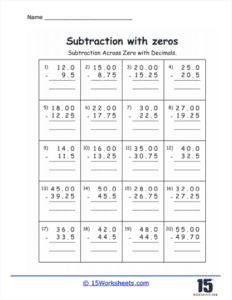 Subtraction with Zeroes Worksheets - 15 Worksheets.com