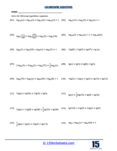 Logarithmic Equations Worksheets - 15 Worksheets.com
