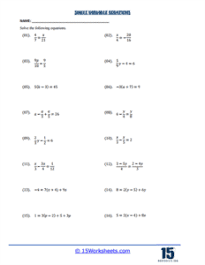 Single Variable Equations Worksheets - 15 Worksheets.com