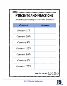 Percentages and Fractions Worksheets - 15 Worksheets.com