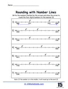 Round Using Number Lines Worksheets | Visual Rounding - 15 Worksheets.com