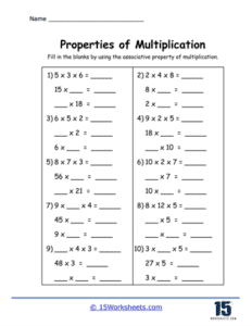 Properties of Multiplication Worksheets | Conceptual Fluency - 15 ...