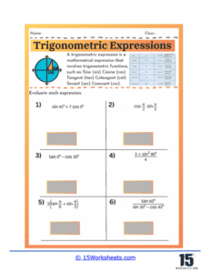 Trigonometric Expressions Worksheets | Evaluation - 15 Worksheets.com