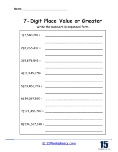 7-Digit Place Value Worksheets - 15 Worksheets.com