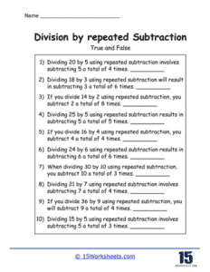 Division as Repeated Subtraction Worksheets - 15 Worksheets.com