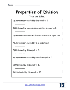 Properties of Division Worksheets - 15 Worksheets.com