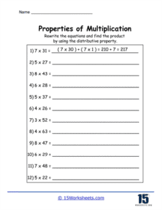 Properties of Multiplication Worksheets | Conceptual Fluency - 15 ...