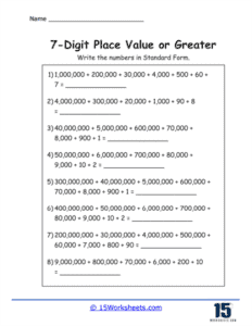 7-Digit Place Value Worksheets - 15 Worksheets.com