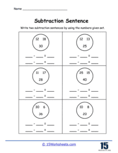 Subtraction Sentence Worksheets - 15 Worksheets.com