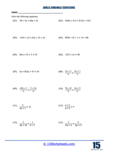 Single Variable Equations Worksheets - 15 Worksheets.com