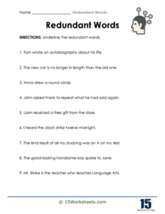 Redundant Words Worksheets | Concise Grammar Practice - 15 Worksheets.com