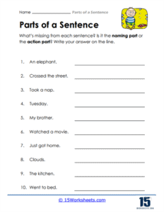 Parts of a Sentence Worksheets | Grammar Skills - 15 Worksheets.com