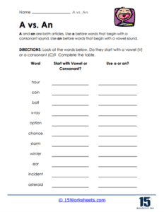 A vs. An Worksheets - 15 Worksheets.com