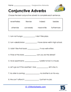 Conjunctive Adverbs Worksheets - 15 Worksheets.com