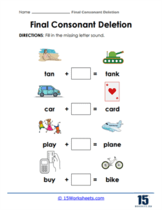 Final Consonant Deletion Worksheets | Ending Sound - 15 Worksheets.com