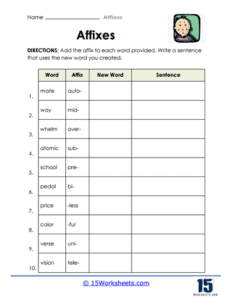 Affixes Worksheets | Grammar Enrichment - 15 Worksheets.com