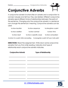 Conjunctive Adverbs Worksheets - 15 Worksheets.com