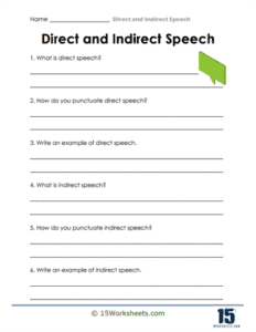 Direct and Indirect Speech Worksheets | Contextual Usage - 15 ...