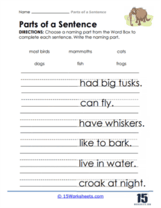 Parts of a Sentence Worksheets | Grammar Skills - 15 Worksheets.com