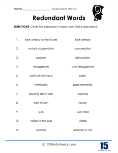 Redundant Words Worksheets | Concise Grammar Practice - 15 Worksheets.com
