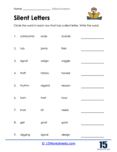 Silent Letters Worksheets | Using & Identifying- 15 Worksheets.com
