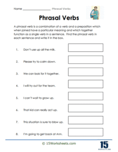 Phrasal Verbs Worksheets | Idiomatic Expression - 15 Worksheets.com