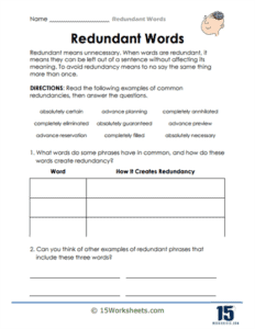 Redundant Words Worksheets | Concise Grammar Practice - 15 Worksheets.com