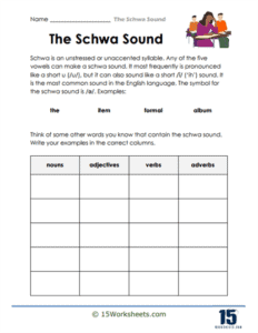 Schwa Sounds Worksheets | Phonics Series - 15 Worksheets.com