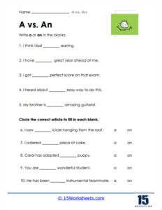 A vs. An Worksheets - 15 Worksheets.com
