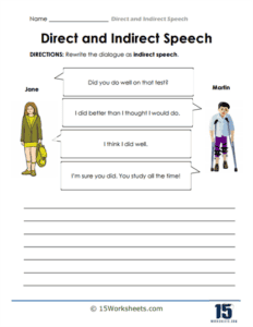 Direct and Indirect Speech Worksheets | Contextual Usage - 15 ...