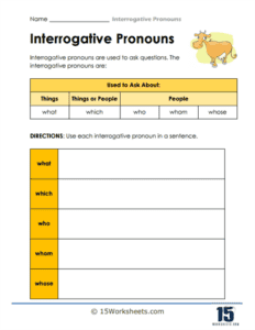 Interrogative Pronouns Worksheets | Question Word Usage - 15 Worksheets.com