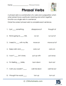 Phrasal Verbs Worksheets | Idiomatic Expression - 15 Worksheets.com