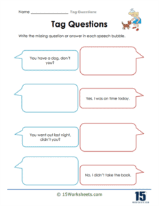 Tag Questions Worksheets | Conversation Drills - 15 Worksheets.com