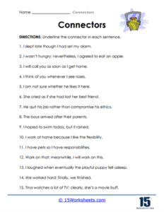 Connectors Worksheets | Improve Sentence Flow - 15 Worksheets.com