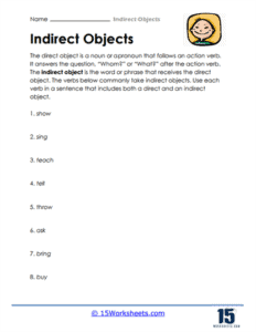 Indirect Objects Worksheets | Recipient Role Practice - 15 Worksheets.com