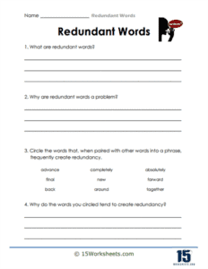 Redundant Words Worksheets | Concise Grammar Practice - 15 Worksheets.com