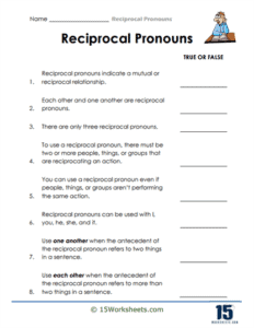 Reciprocal Pronouns Worksheets | Mutual Referencing - 15 Worksheets.com