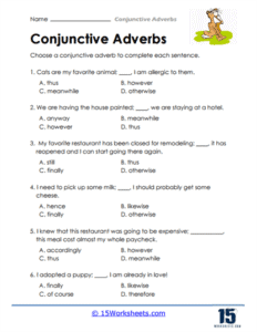 Conjunctive Adverbs Worksheets - 15 Worksheets.com