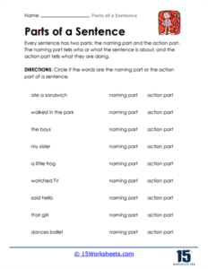 Parts of a Sentence Worksheets | Grammar Skills - 15 Worksheets.com