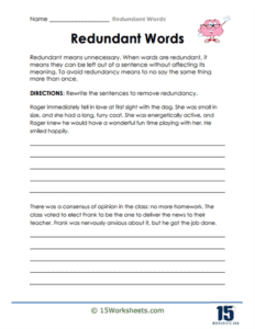 Redundant Words Worksheets | Concise Grammar Practice - 15 Worksheets.com