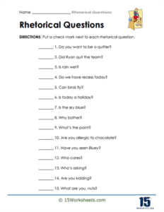 Rhetorical Questions Worksheets | Teach Persuasiveness - 15 Worksheets.com