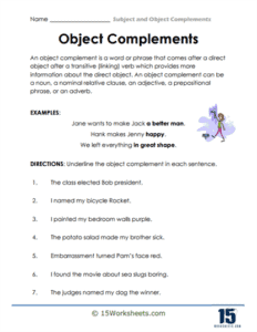 Subject and Object Complements Worksheets | Idea Expansions - 15 ...