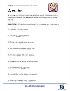 A vs. An Worksheets - 15 Worksheets.com