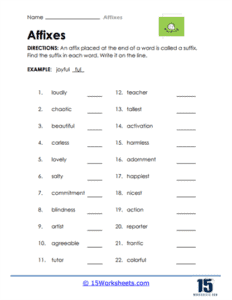 Affixes Worksheets | Grammar Enrichment - 15 Worksheets.com