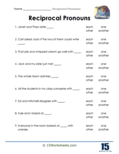 Reciprocal Pronouns Worksheets | Mutual Referencing - 15 Worksheets.com
