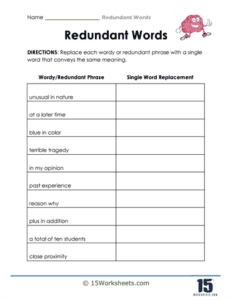 Redundant Words Worksheets | Concise Grammar Practice - 15 Worksheets.com