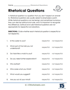 Rhetorical Questions Worksheets | Teach Persuasiveness - 15 Worksheets.com