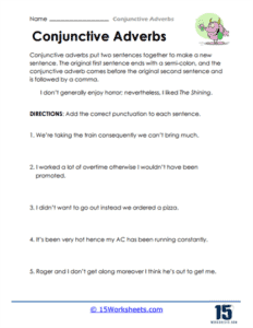 Conjunctive Adverbs Worksheets - 15 Worksheets.com